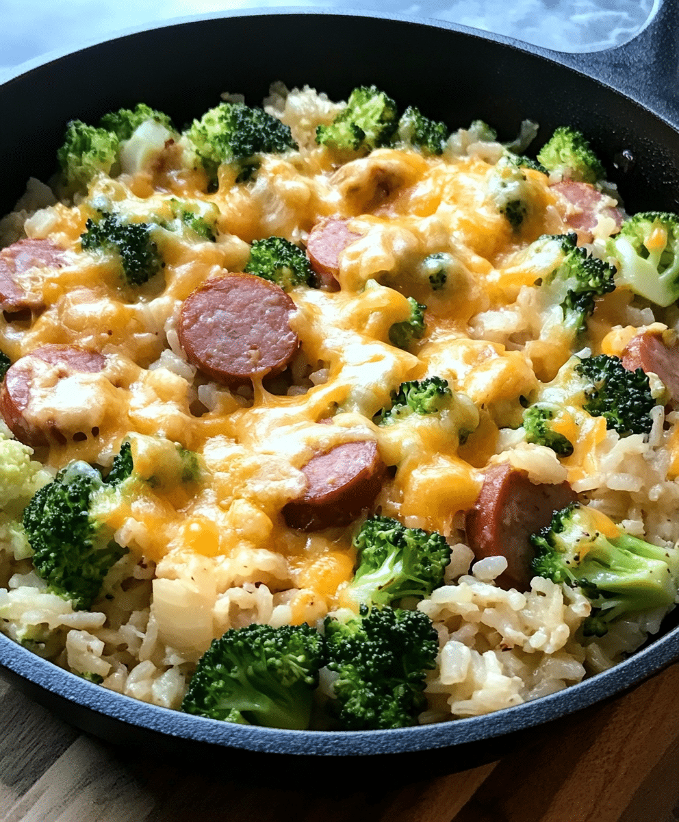Cheesy Kielbasa Rice And Broccoli Skillet Recipe - ymrecipes.com