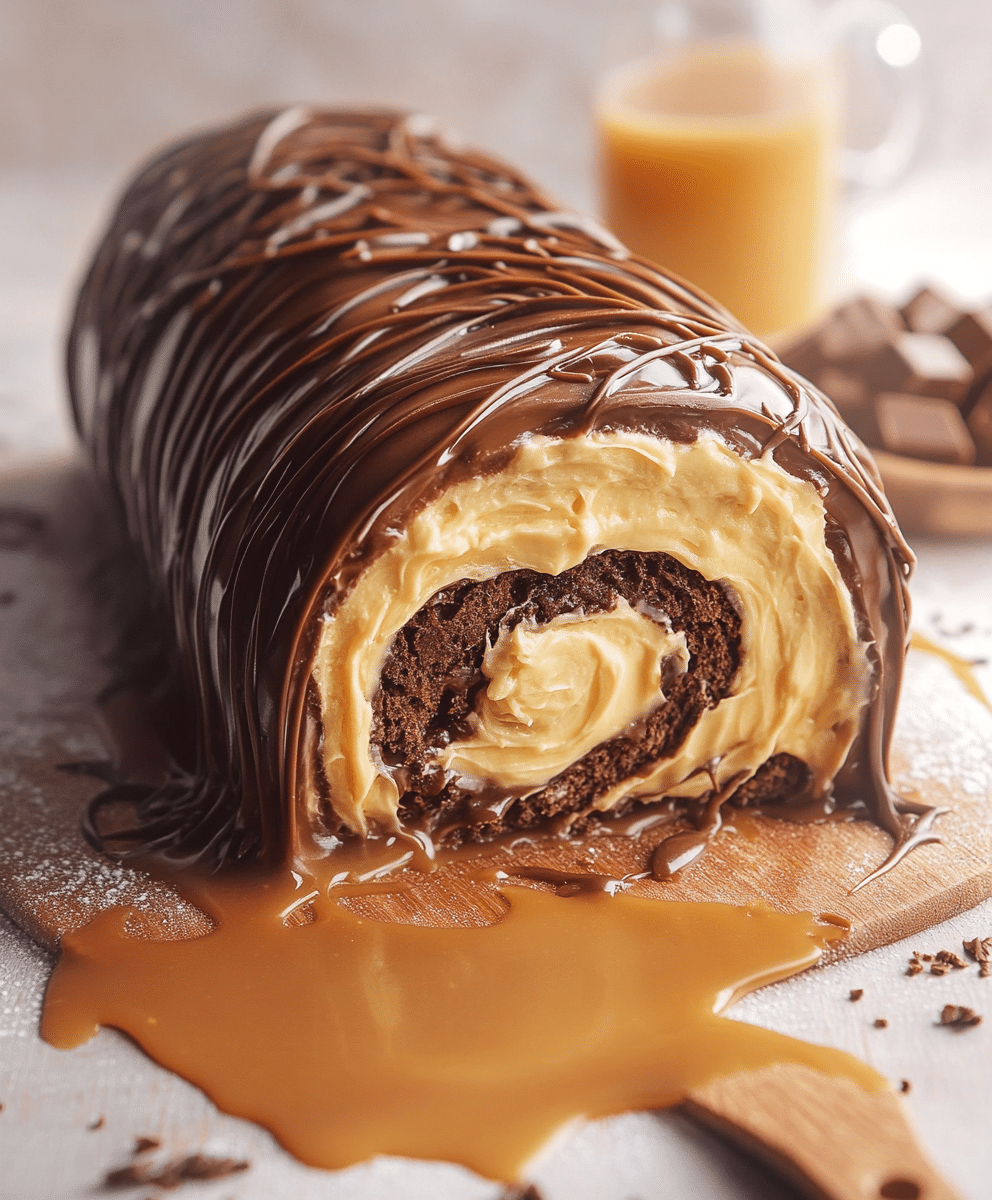 Chocolate Caramel Cream Roll Recipe - ymrecipes.com