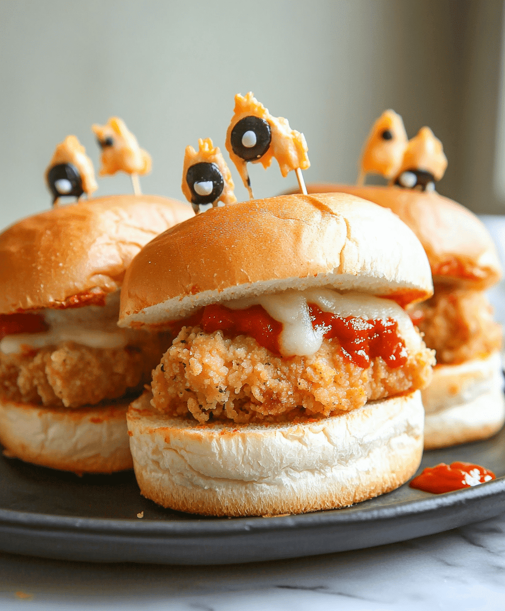 Halloween Chicken Parmesan Sliders Recipe - ymrecipes.com