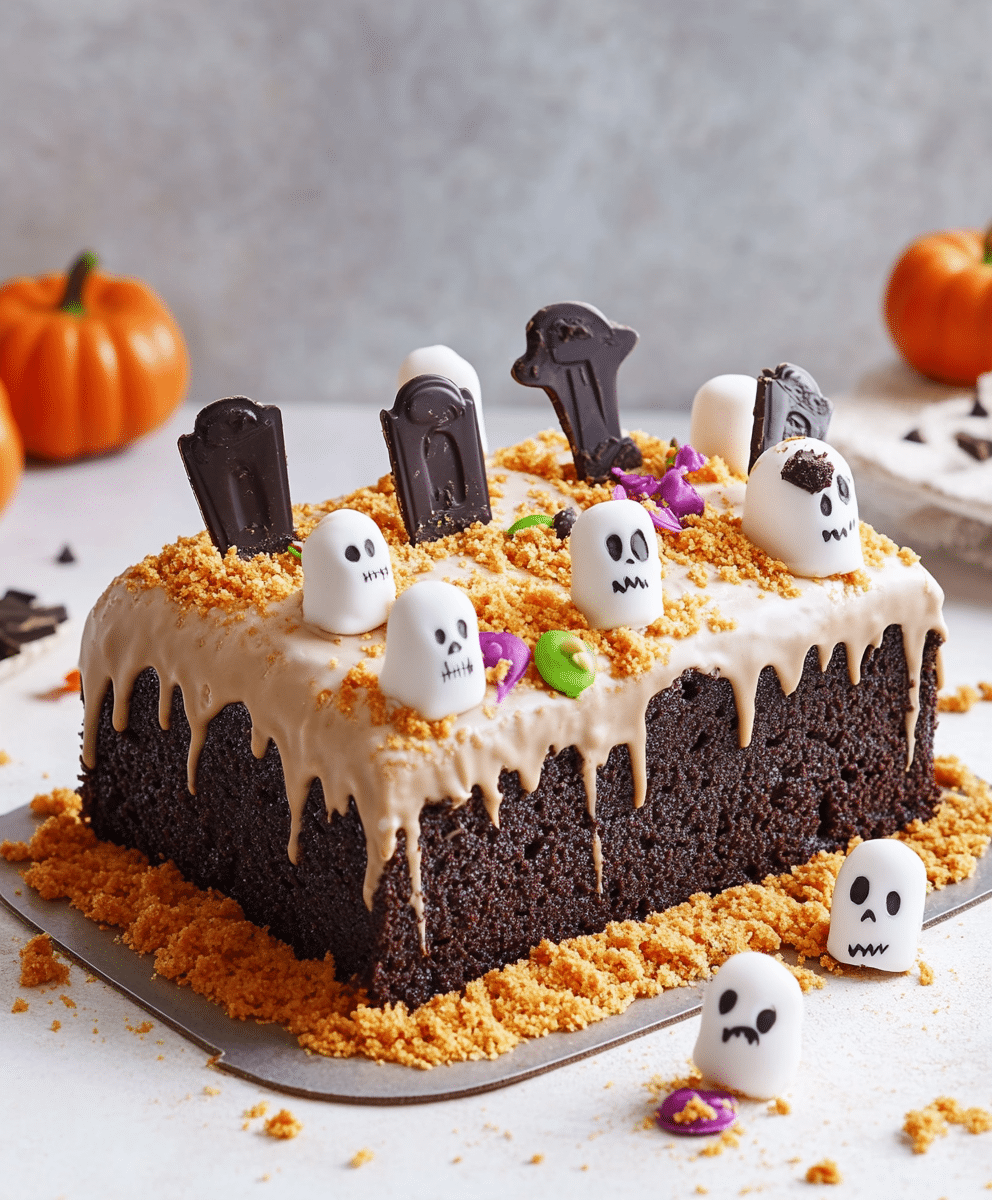 Halloween Graveyard Chocolate Poke Cake Recipe - ymrecipes.com
