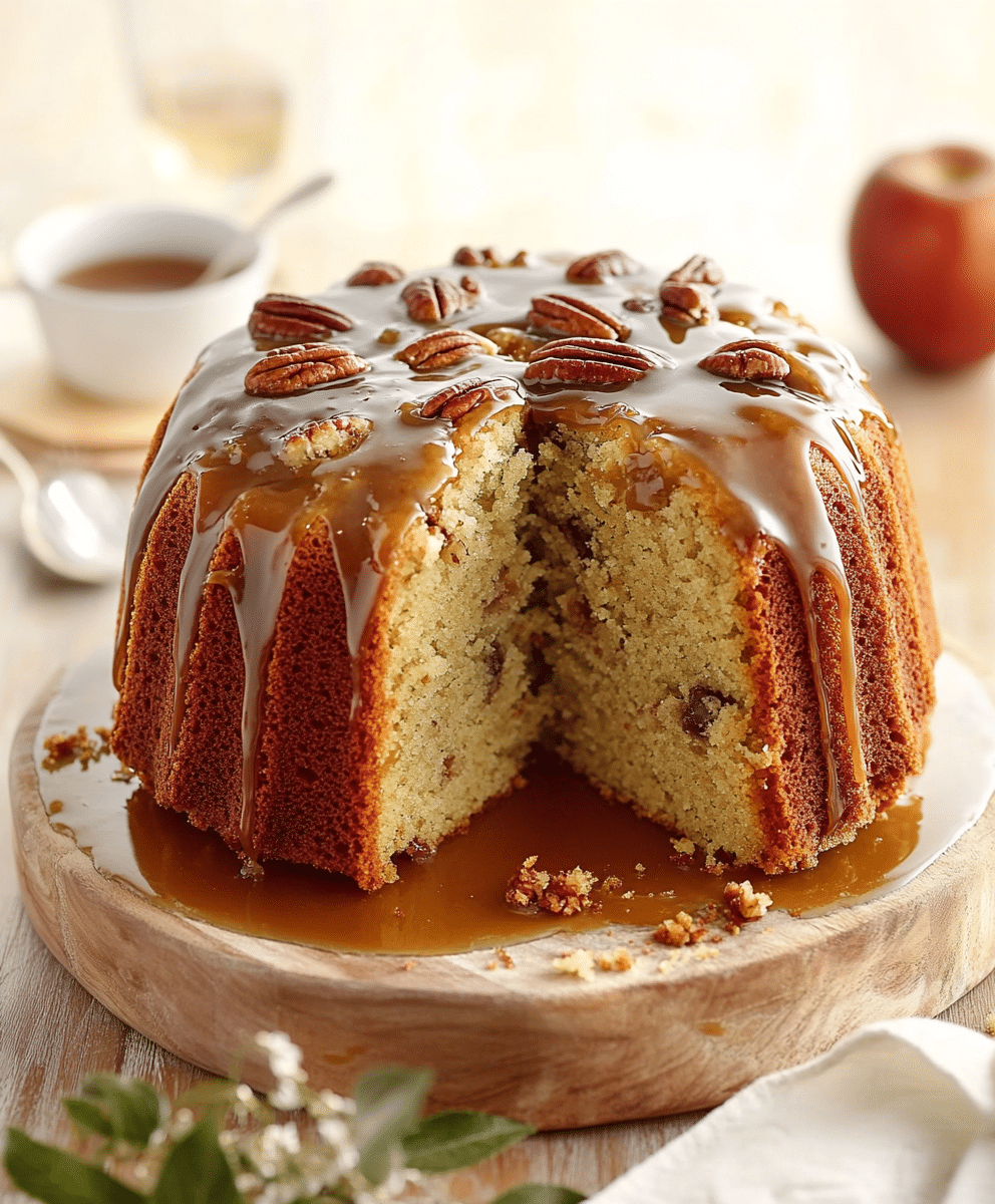 Apple Pecan Cake With Caramel Glaze Recipe - ymrecipes.com