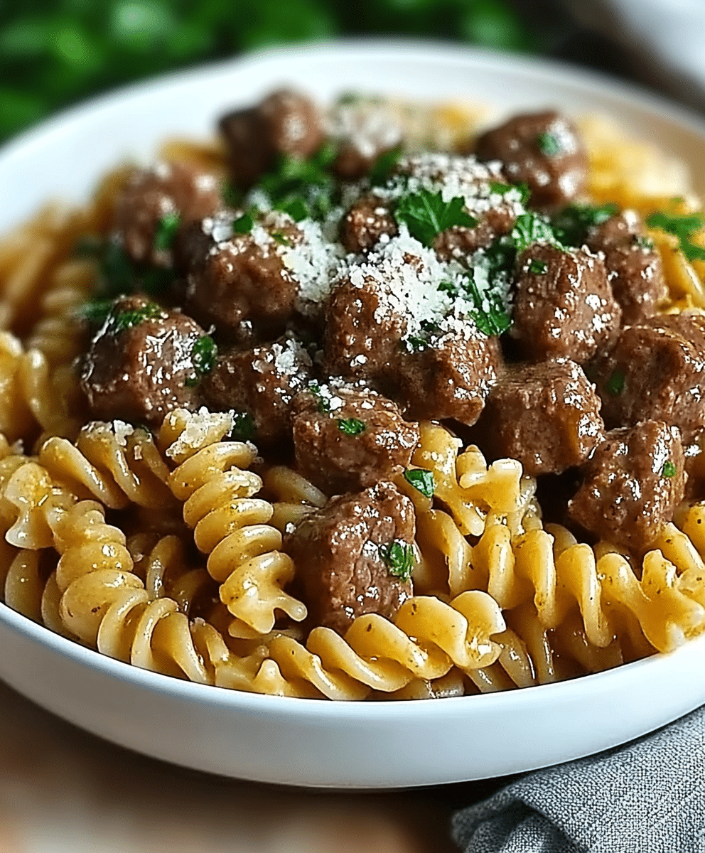 Beef And Rotini In Garlic Parmesan Sauce Recipe - ymrecipes.com