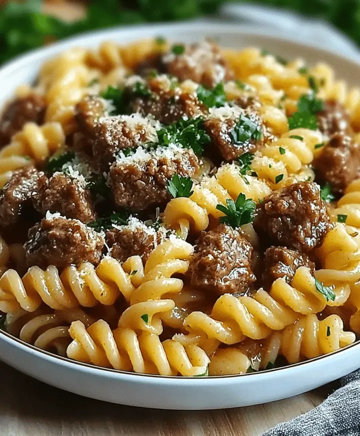 Beef And Rotini In Garlic Parmesan Sauce Recipe - ymrecipes.com