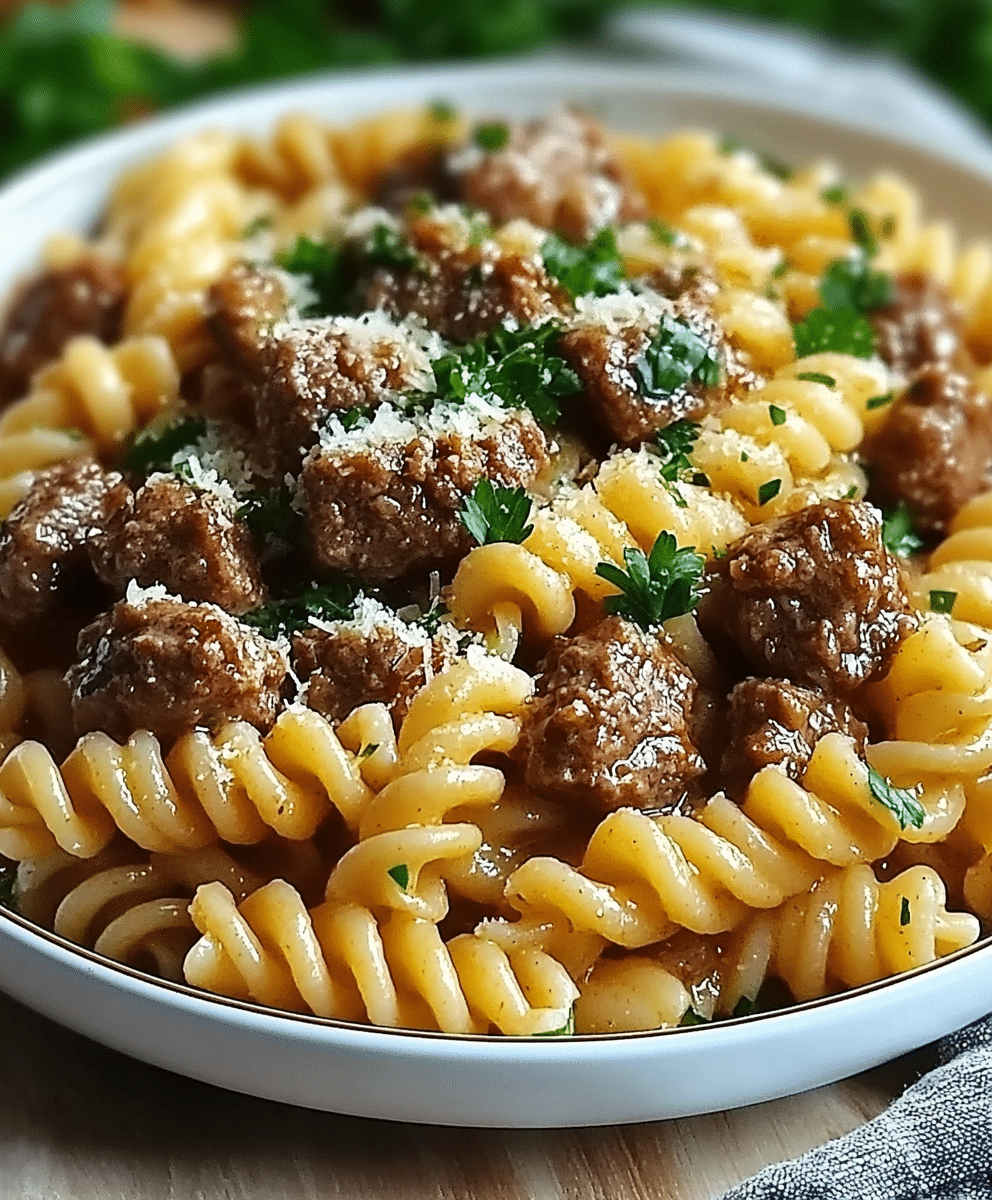 Beef And Rotini In Garlic Parmesan Sauce Recipe - ymrecipes.com