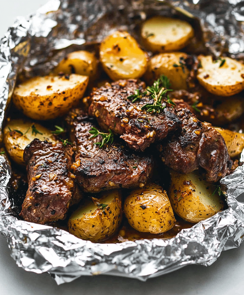 Garlic Steak & Potato Foil Packets Recipe - ymrecipes.com