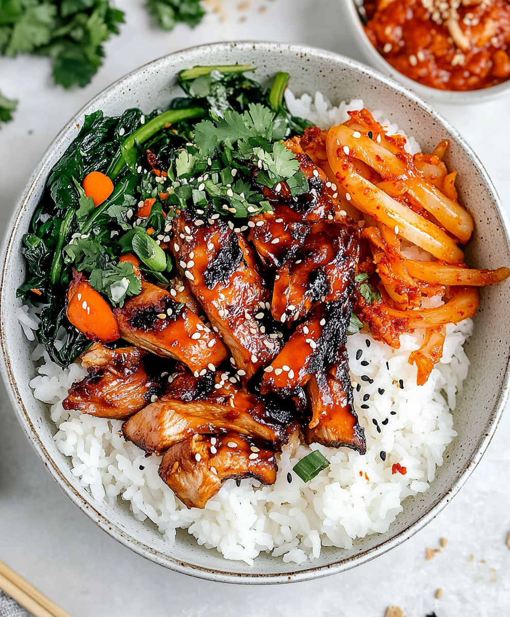 Korean Chicken Rice Bowls Recipe - ymrecipes.com